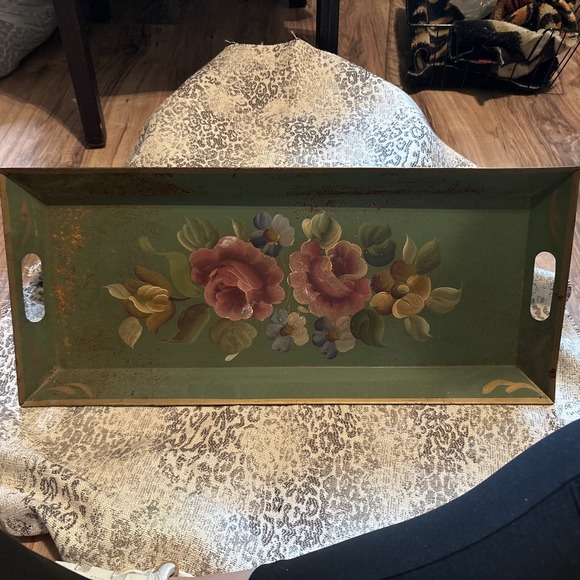 Art | Vintage Metal Tole Tray Hand Painted Floral 194s Raregreen ...